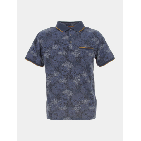 Polo micro rayures à fleurs bleu marine homme - Rms 26 | wimod