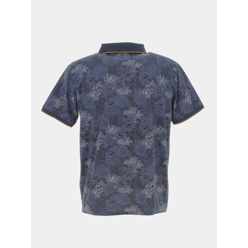 Polo micro rayures à fleurs bleu marine homme - Rms 26 | wimod
